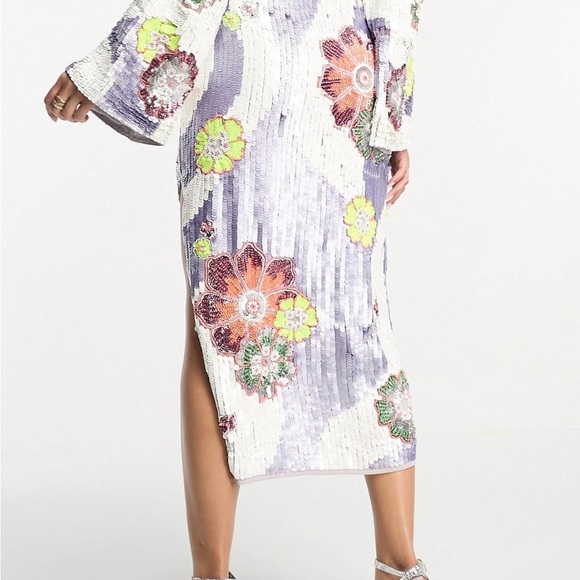 ASOS | Skirts | Asos Sequin Floral Midi Skirt | Poshmark